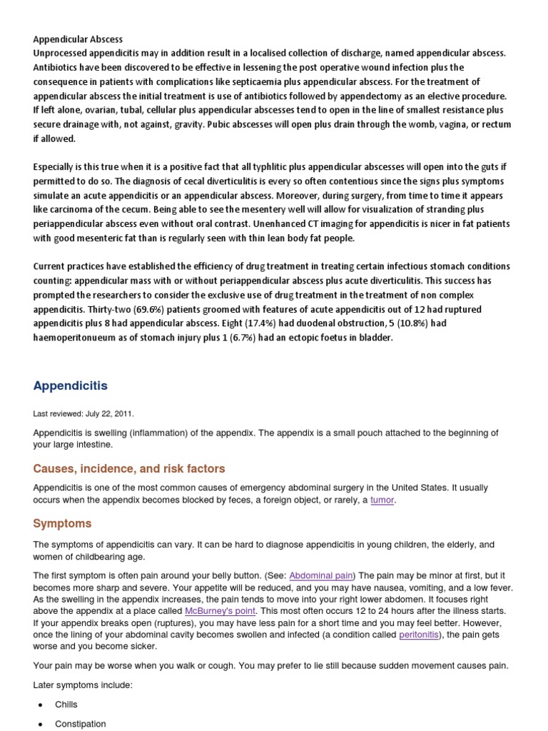 Appendicitis: Causes, Incidence, and Risk Factors | PDF | Medical ...