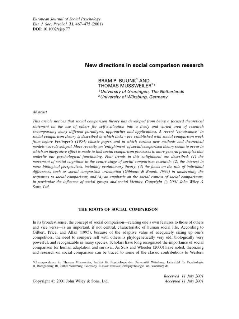 Social Comparison Research | Download Free PDF | Social Psychology ...