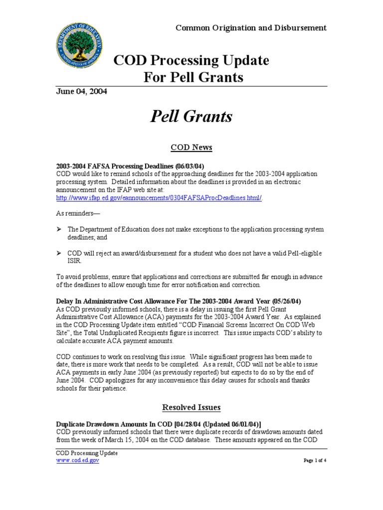 COD Processing Update For Pell Grants | PDF | Social Security Number ...