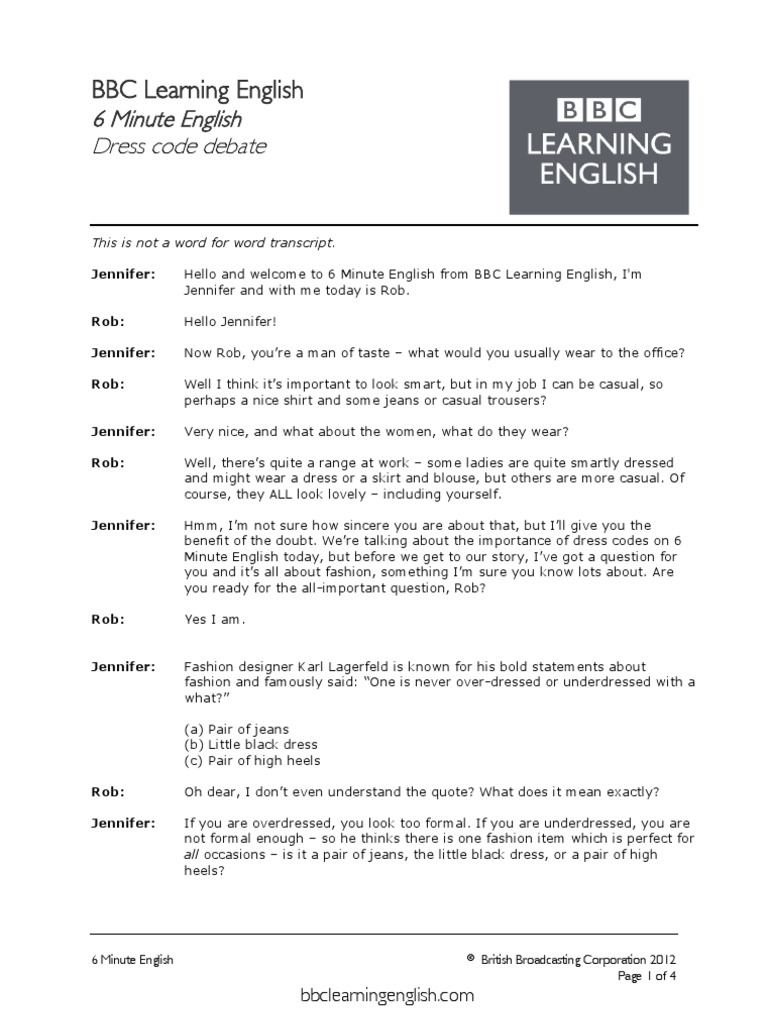 BBC Learning English: Dress Code Debate | PDF | Clothing