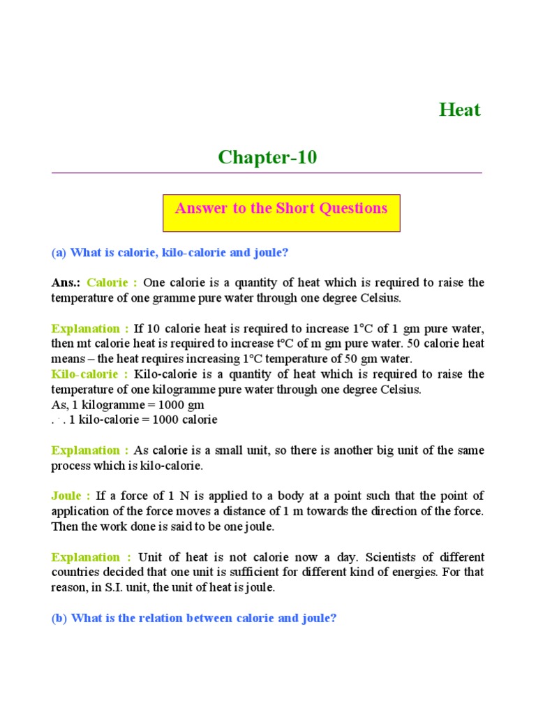 Heat Chapter-10: Answer To The Short Questions | PDF | Heat | Heat Transfer