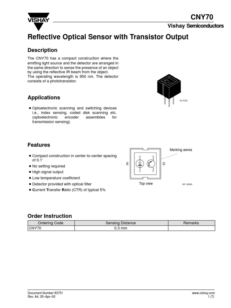 CNY70 Reflective Optical Sensor Datasheet | PDF | Science & Mathematics ...