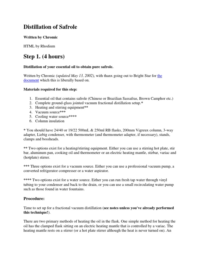 Distillation of Safrole | PDF | Distillation | Vacuum