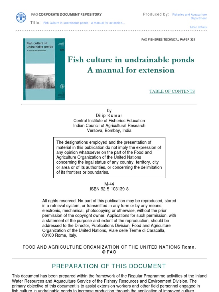FAO Fish Culture in Undrainable Ponds | PDF | Food Web | Soil