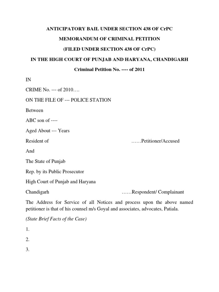 Anticipatory Bail Petition Format | PDF