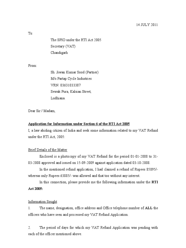 Rti Application | PDF | Business | Finance & Money Management