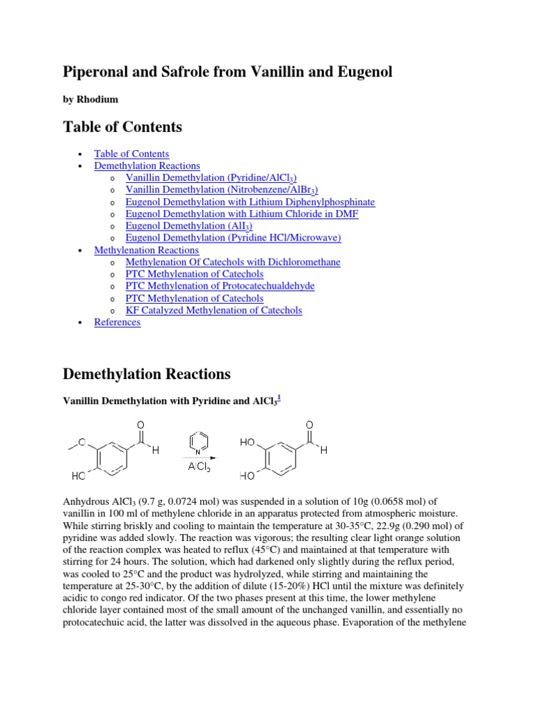 Piperonal and Safrole From Vanillin and Eugenol | PDF | Distillation ...