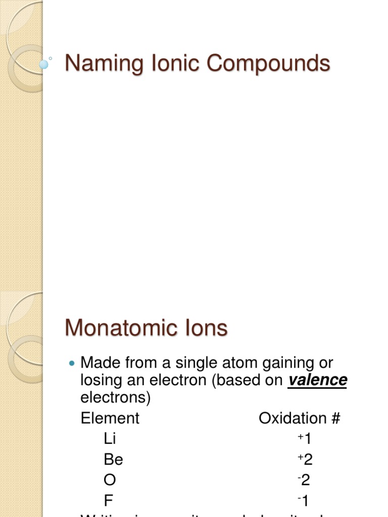 Naming Ionic Compounds | PDF | Ion | Ionic Bonding