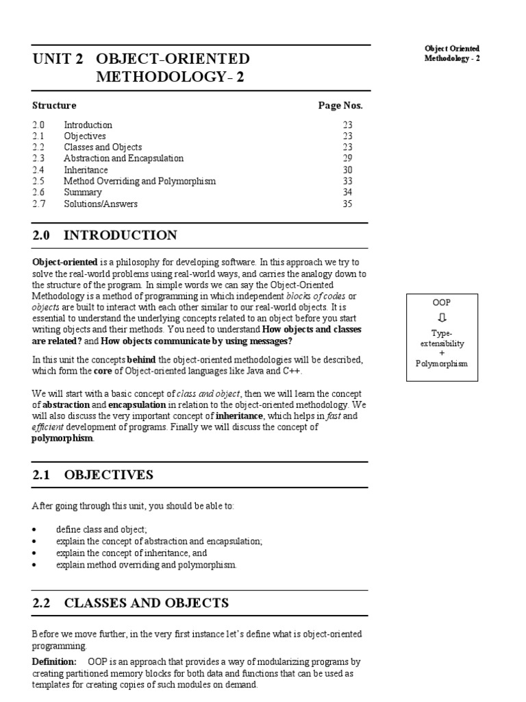 Unit 2 Object Oriented Methodology 2 Structure Page Nos Pdf Inheritance Object Oriented 8285