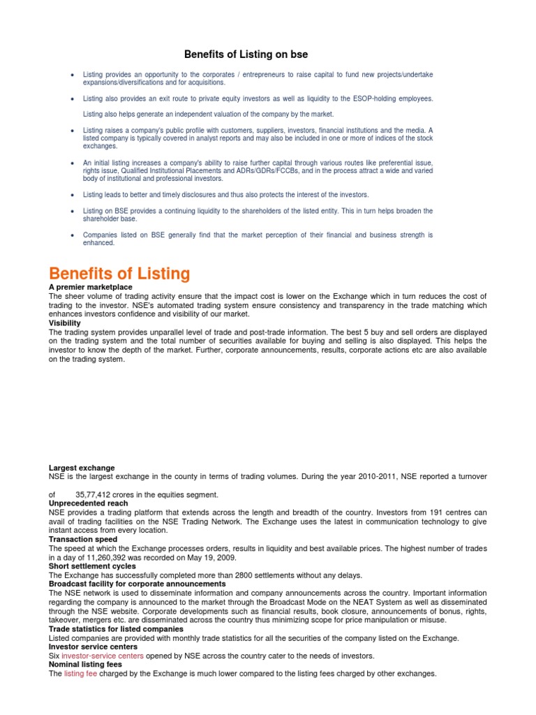 Benefits of Listing On Bse | PDF | Public Company | Initial Public Offering