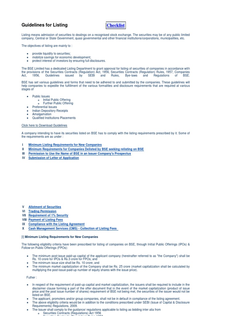Guidelines For Listing | PDF | Securities (Finance) | Initial Public ...