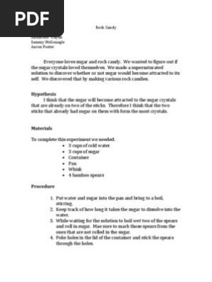 Rock Candy Experiment Worksheet