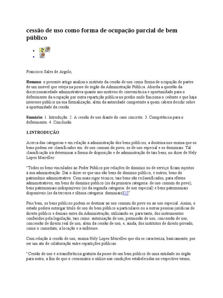 Cessao de Uso de Bem Publico | PDF | Lei Estatutária | Justiça