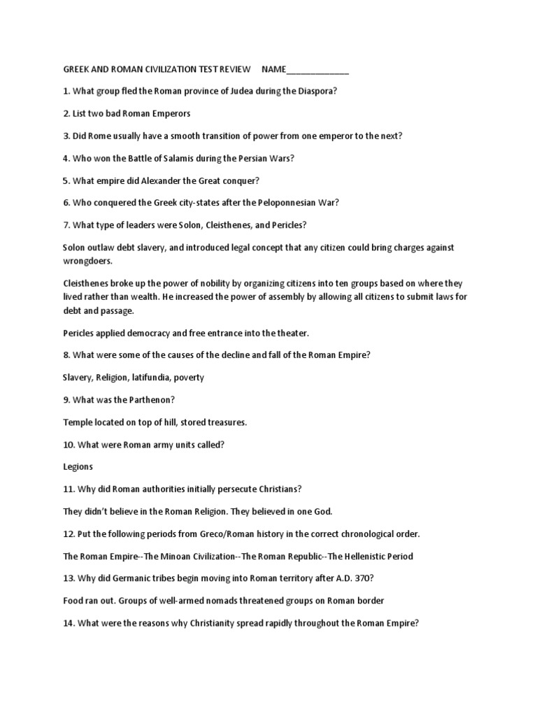 Greek and Roman Civilization Test Review Name | PDF | Roman Empire | Greece