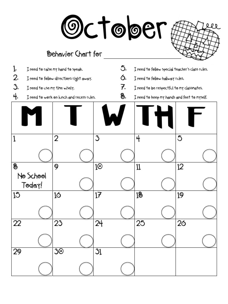 October Behavior Chart