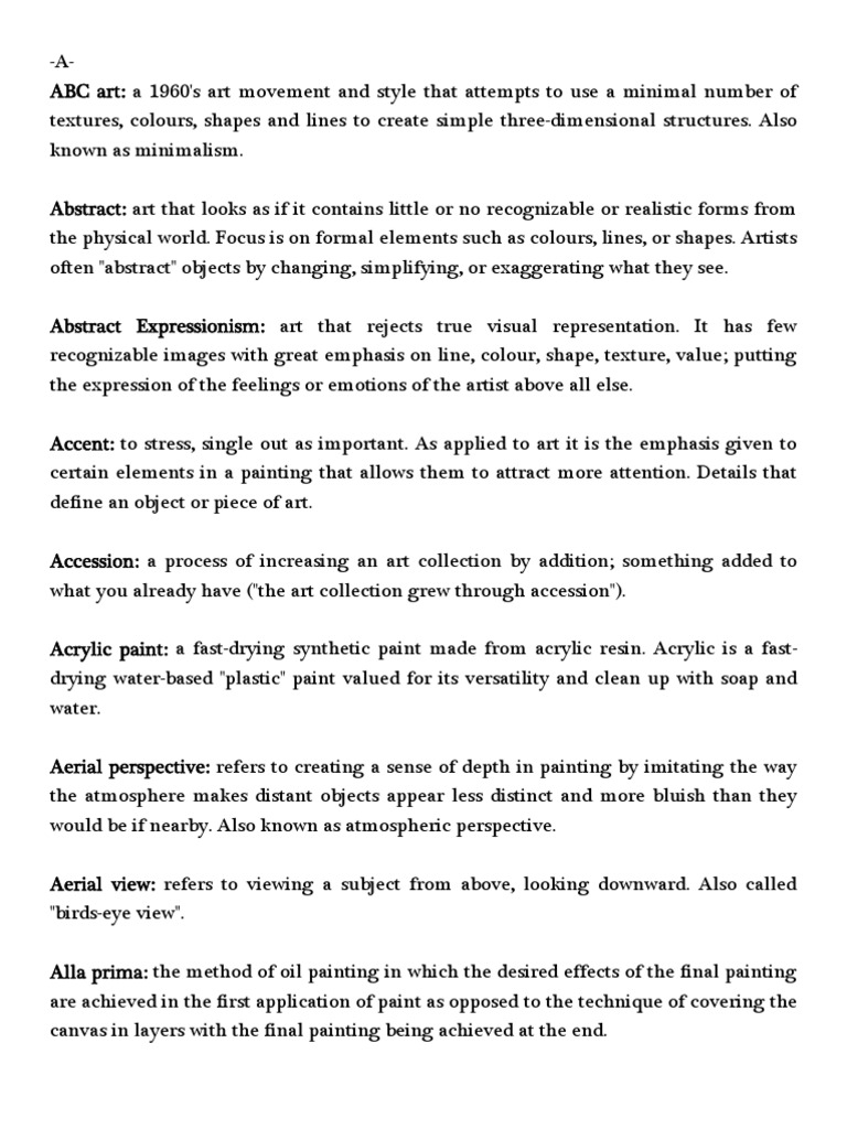 Art Terminology | PDF | Paintings | Drawing