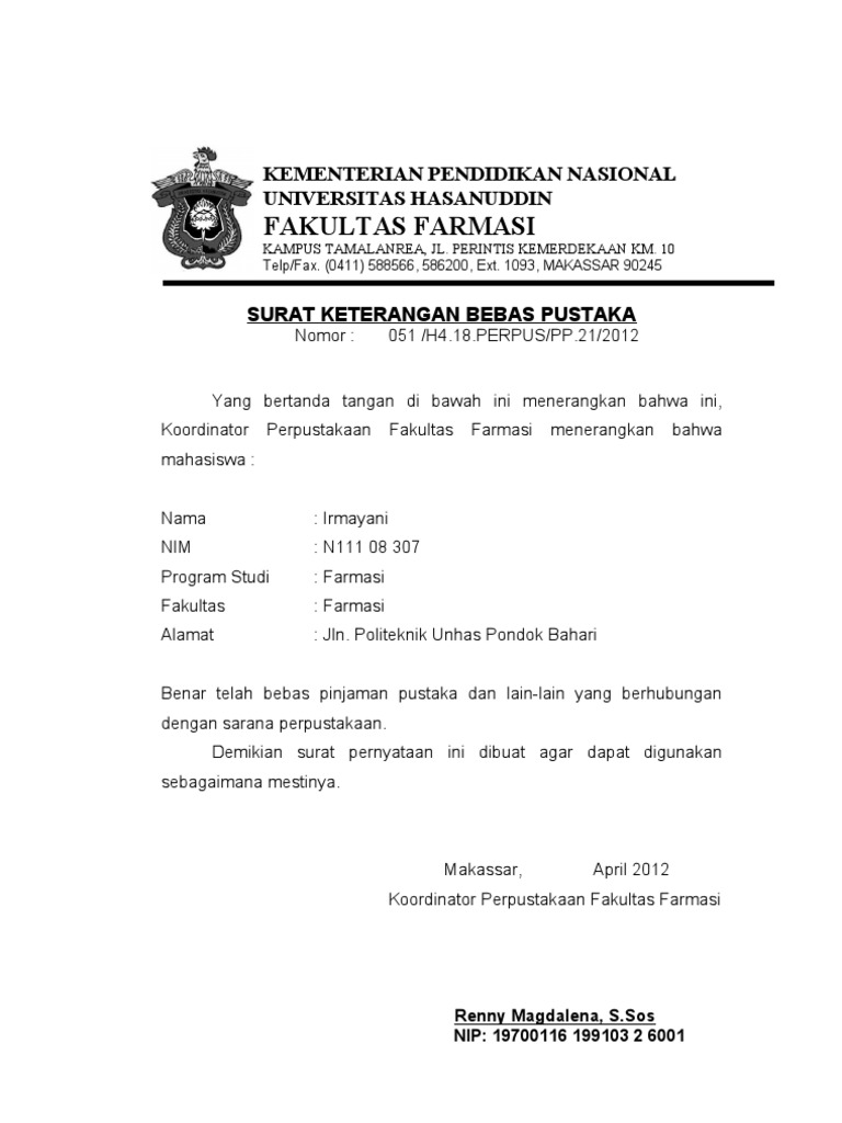 Surat Keterangan Bebas Pustaka | PDF