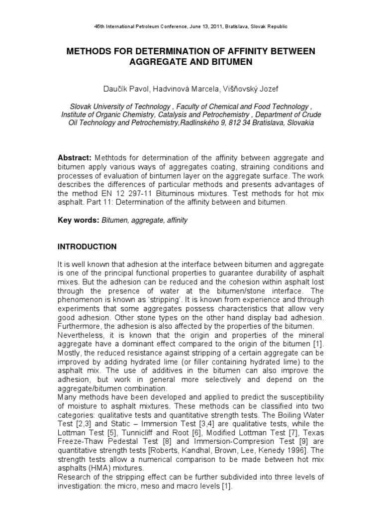 Methods For Determining Affinity BTWN Aggregate and Bitumen - Pavol ...