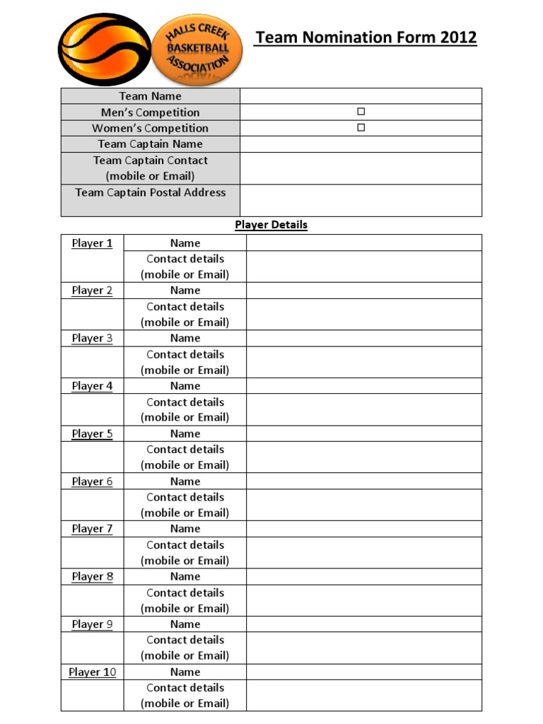Team Nomination Form | PDF