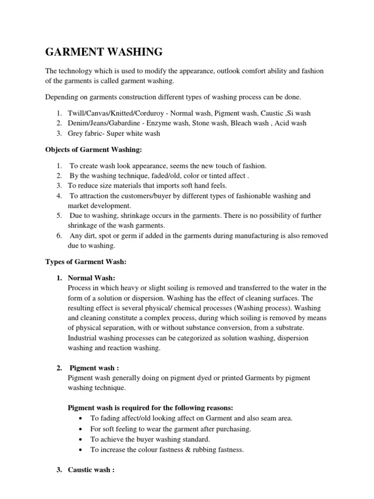 Garment Washing | PDF | Textiles | Clothing