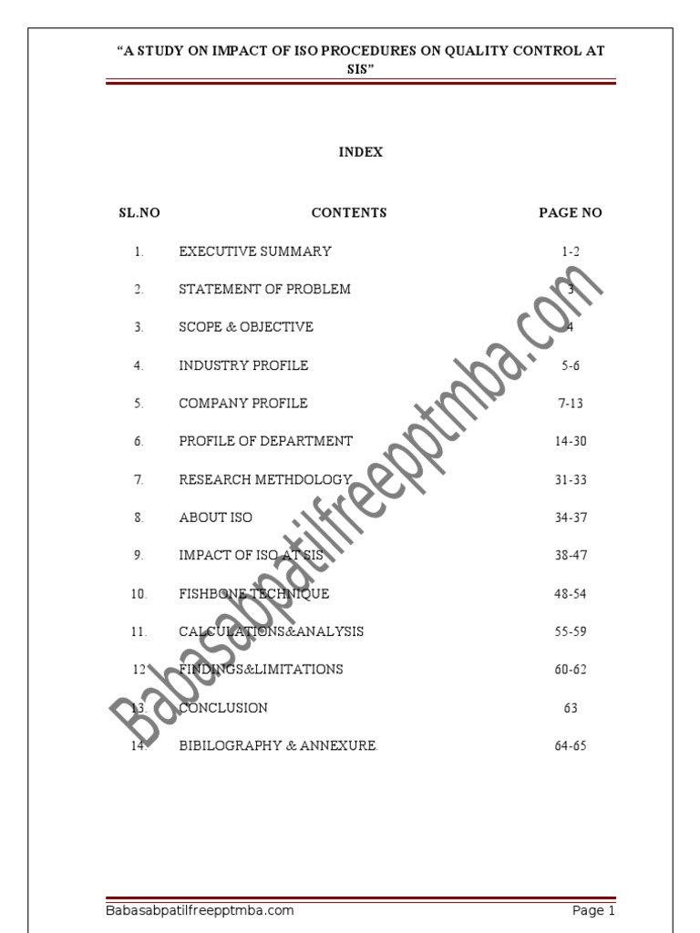 A Project Report On A Study On Impact of Iso Procedures On Quality ...