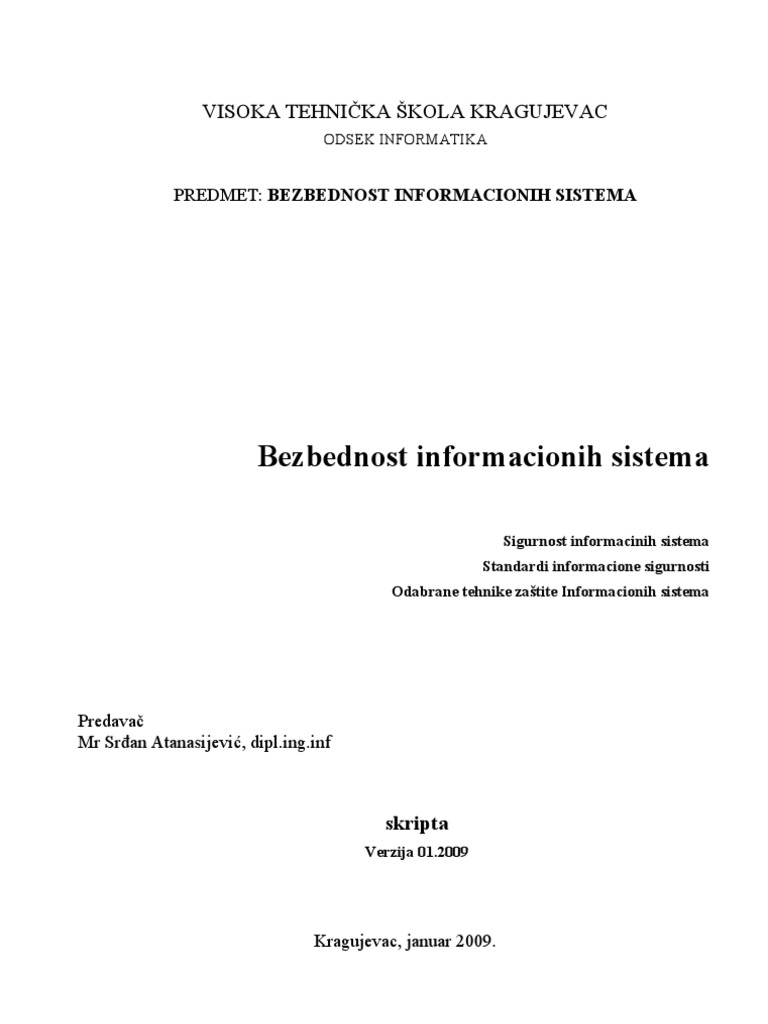 Bezbednost Informacionih Sistema | PDF