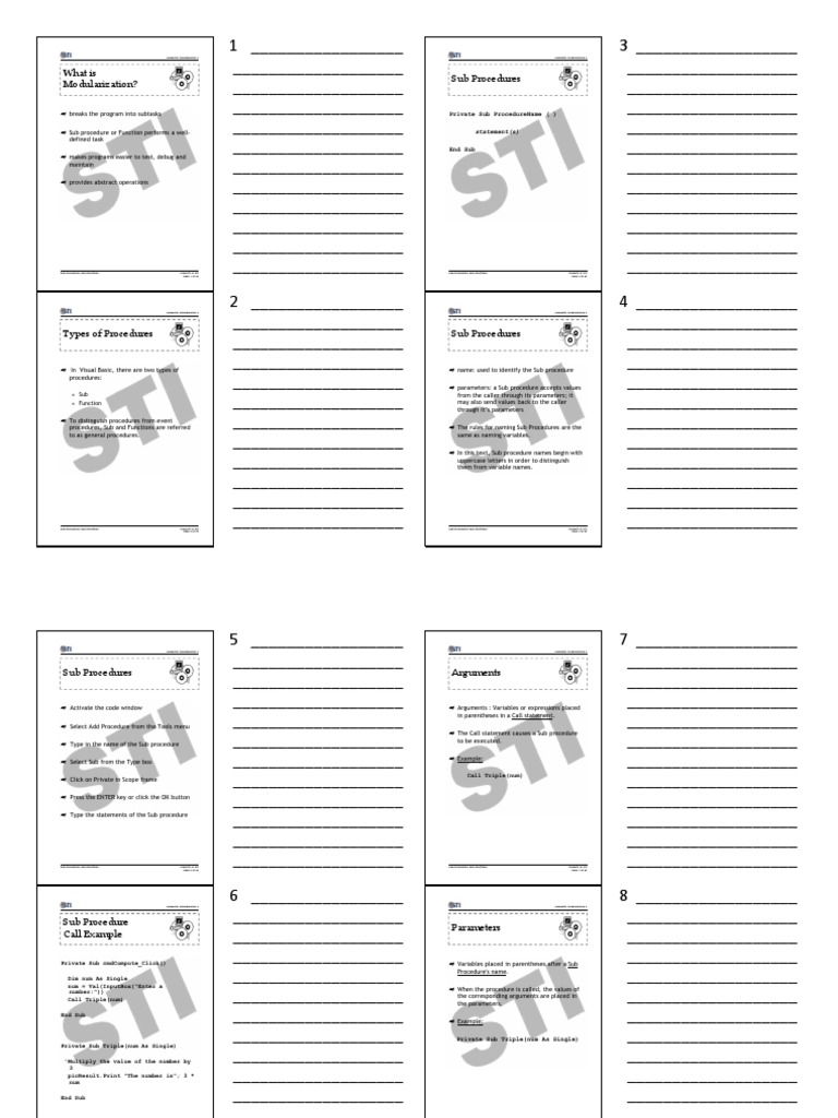 Weeks 8-9 Sessions 21-26 Sub Procedures and Functions | PDF | Parameter ...