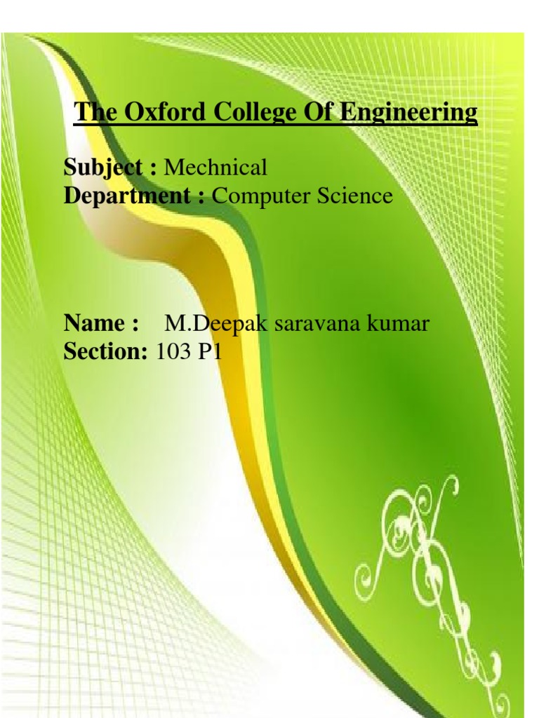 The Oxford College of Engineering: Subject: Mechnical Department ...