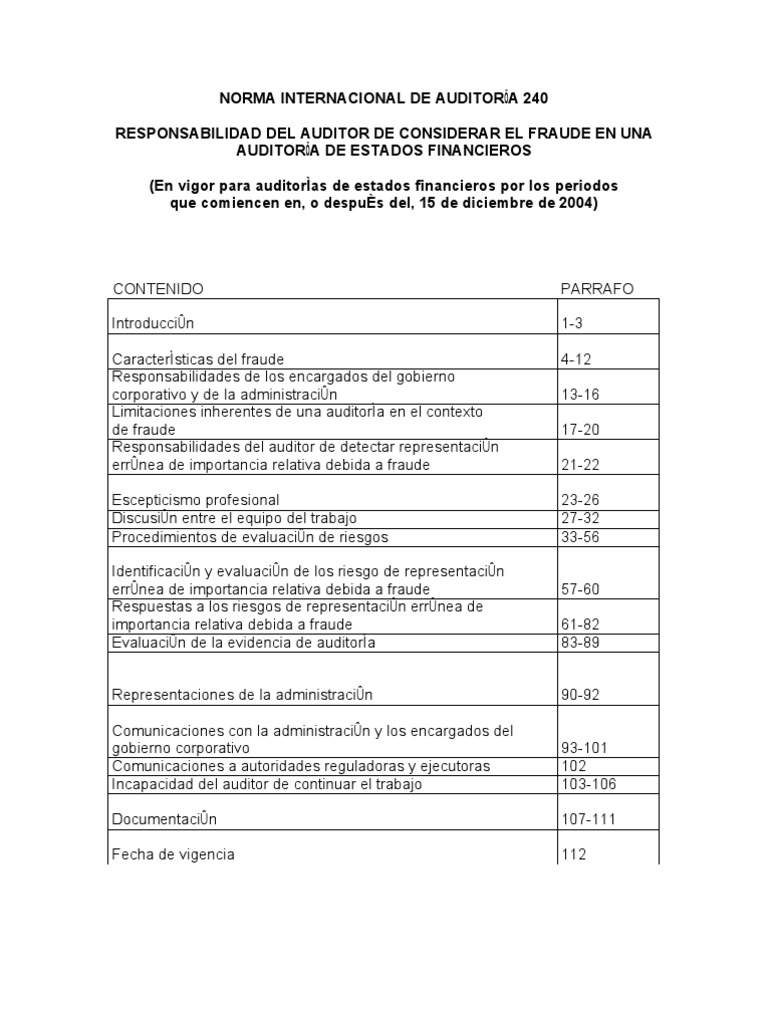Nia 240 | PDF | Contralor | Contabilidad