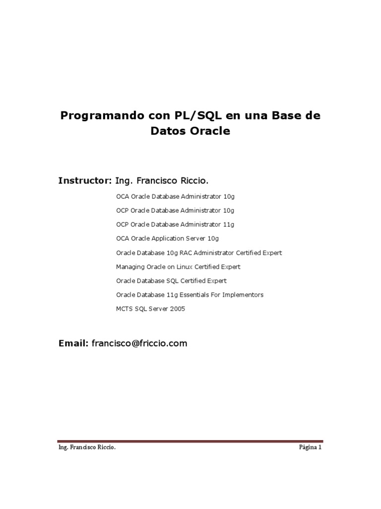 Programación PL/SQL en Oracle | PDF | SQL | Pl / Sql