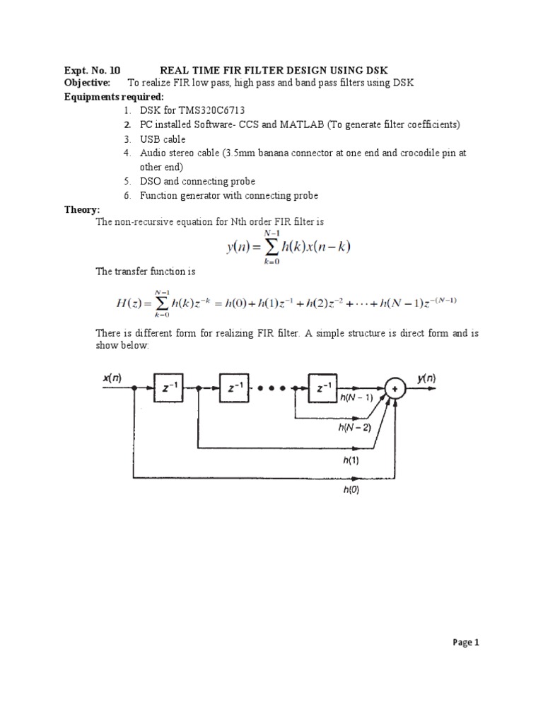 Real Time FIR Filter Design Using DSK TMS3206713 | PDF | Sampling ...