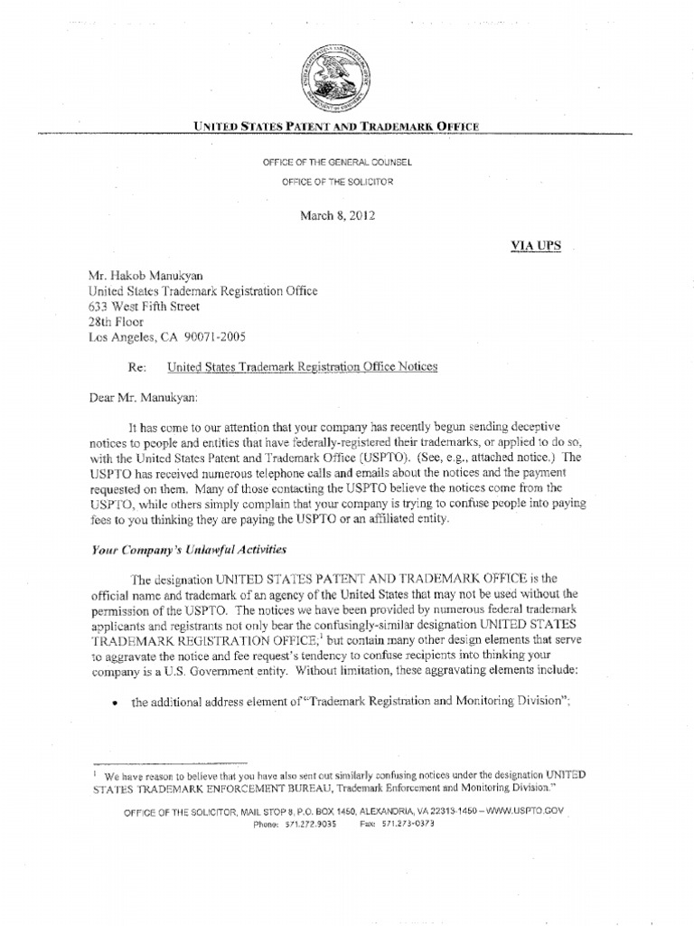 USPTO Correpondence With U.S. Trademark Registration Office | PDF