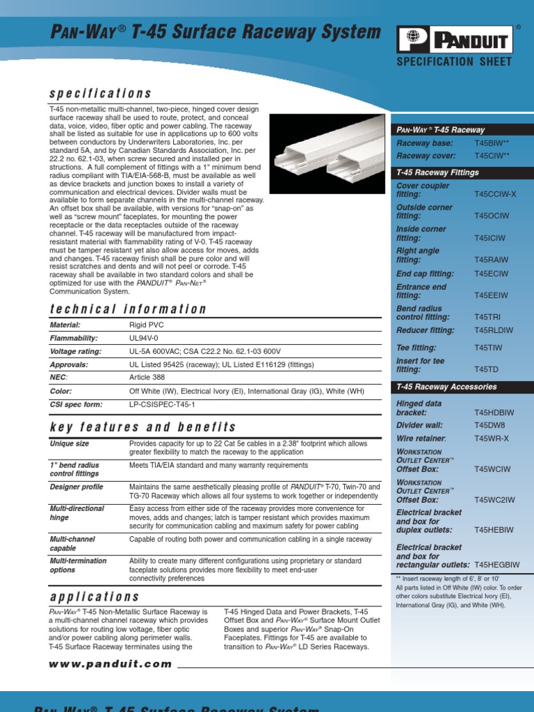 T-45 Raceway Panduit | PDF | Cable | Equipment