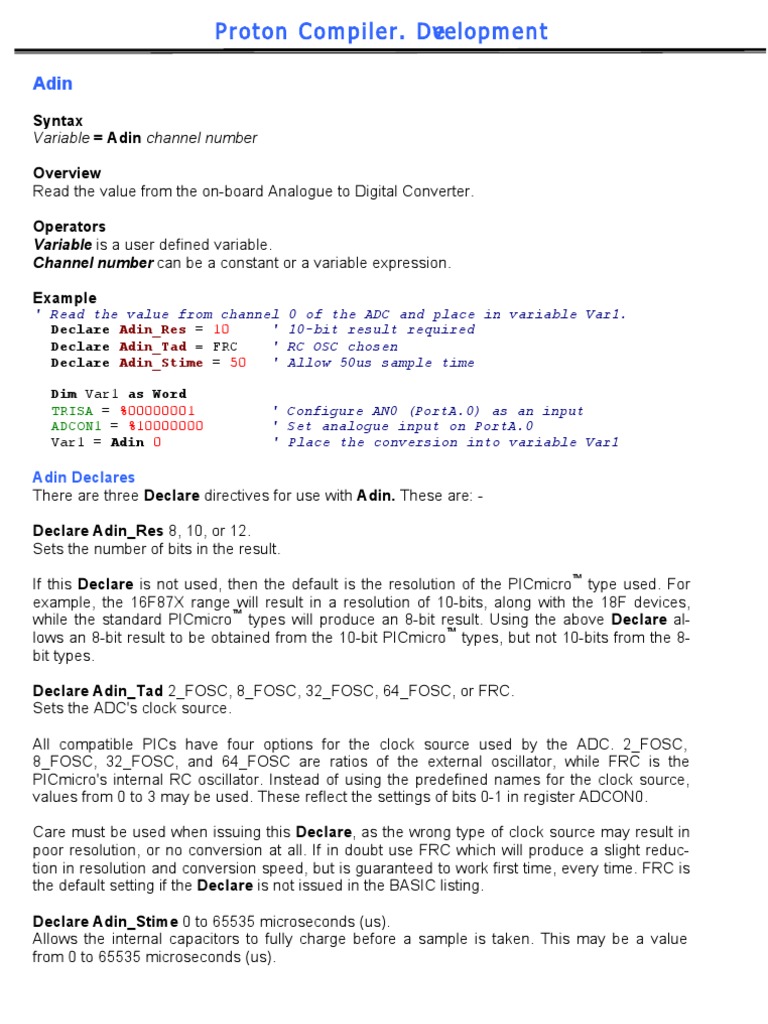 Proton Compiler Manual | PDF | String (Computer Science) | Pic Microcontroller