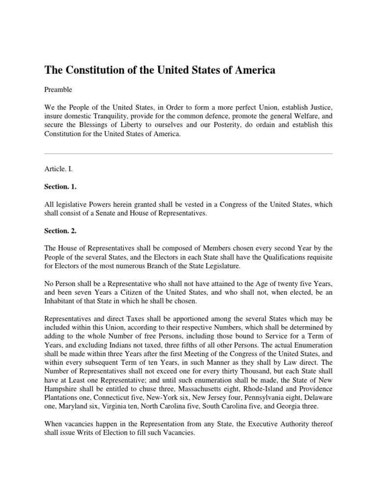 The Constitution of The United States of America Organic | PDF | U.S ...