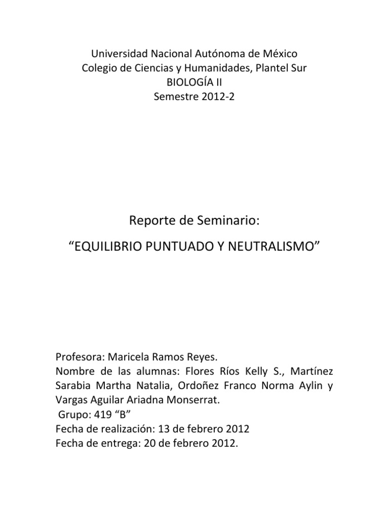 Evolución: Equilibrio y Neutralismo | PDF | Teorías biológicas ...