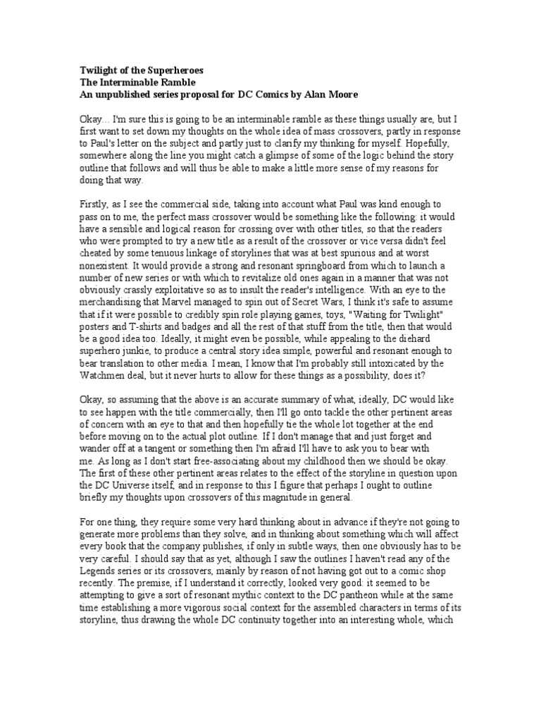 Alan Moore's DC Comics Crossover Proposal | PDF | Batman | Superman