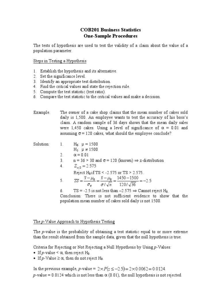 One Sample Procedures | PDF | P Value | Statistical Hypothesis Testing