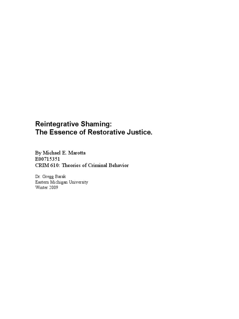 Reintegrative Shaming and Restorative Justice | PDF | Restorative Justice | Crime & Violence