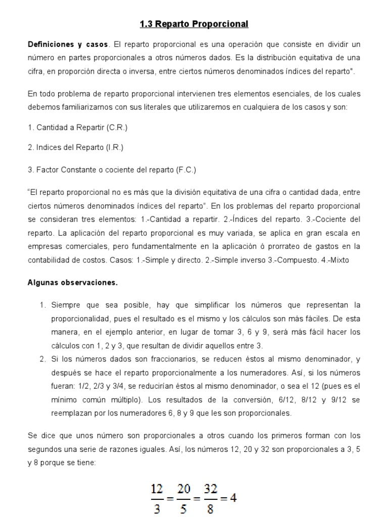 Repartimiento Proporcional y Conceptos Basicos | PDF | División ...