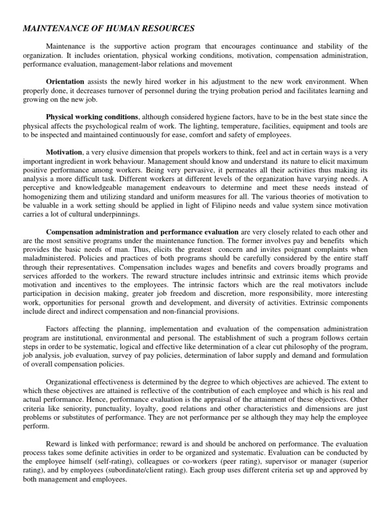 Maintenance of Human Resources | PDF | Performance Appraisal | Motivation