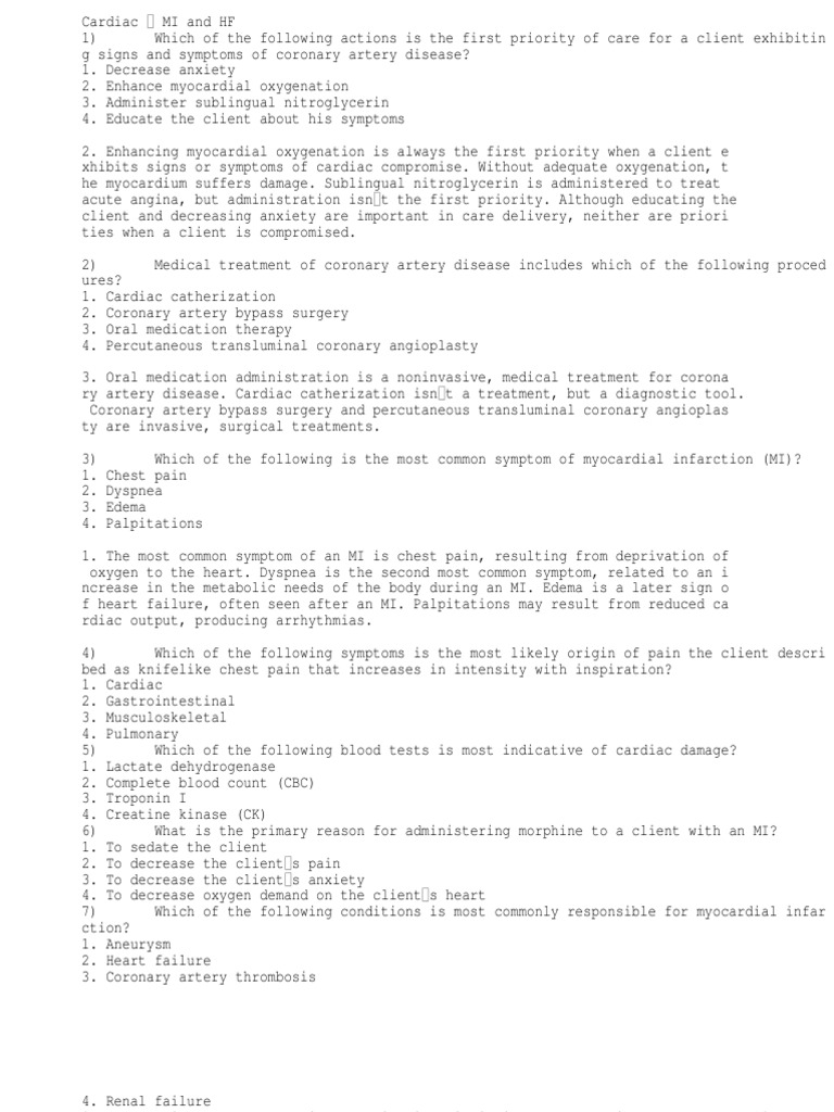 Cardiac Questions | PDF | Angina Pectoris | Heart