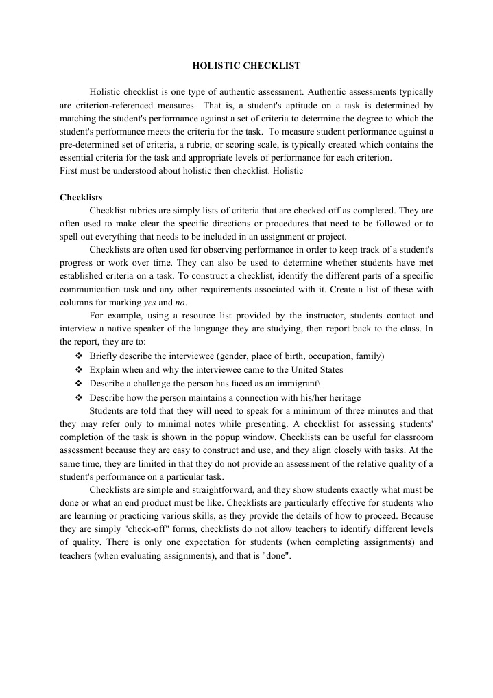 Holistic Checklist | Download Free PDF | Rubric (Academic ...