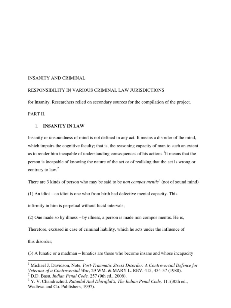 An Analysis of Insanity Defenses and the M'Naghten Principle in English ...