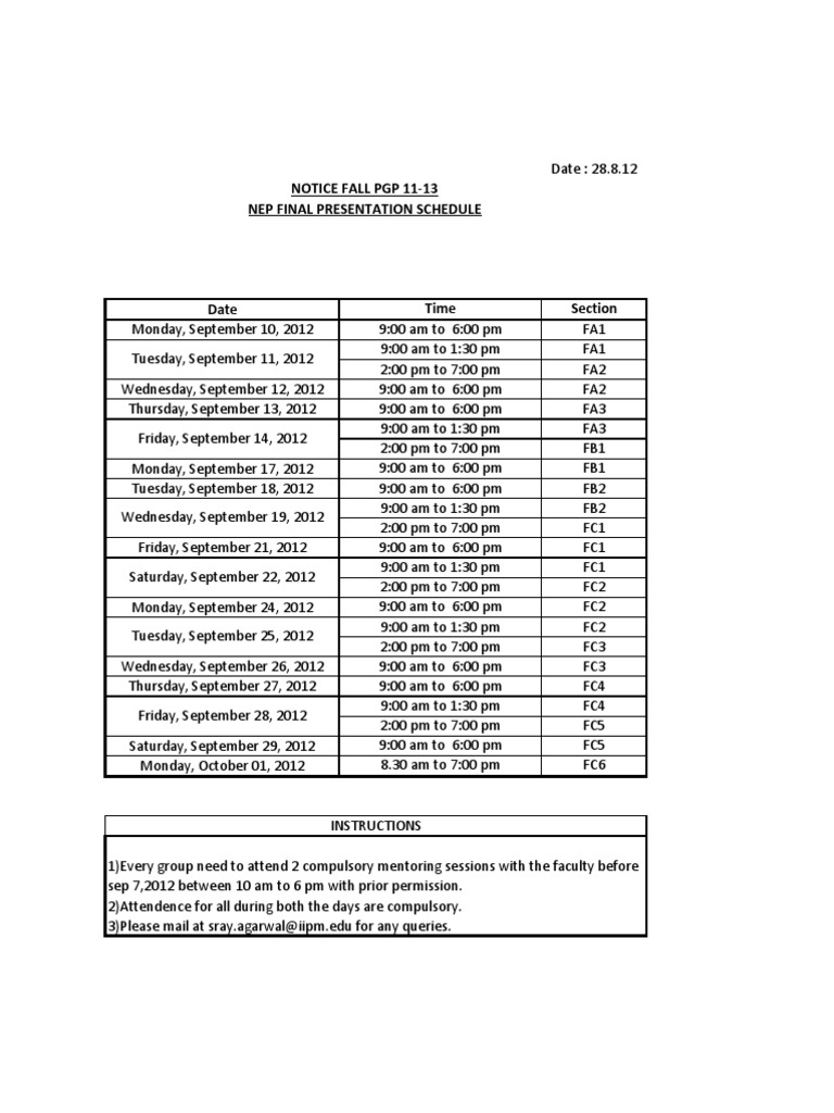 NEP Final Presentation Schedule | PDF