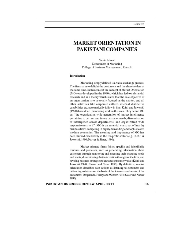 Market Orientation in Pakistan's Firms | PDF | Strategic Management ...