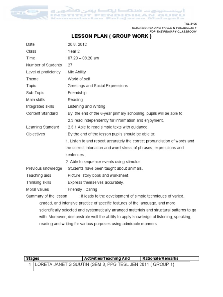 Lesson Plan Year 2 | PDF | Lesson Plan | Teachers