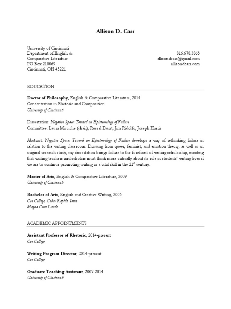 Profile of Allison D. Carr | PDF | English Studies | Graduate School