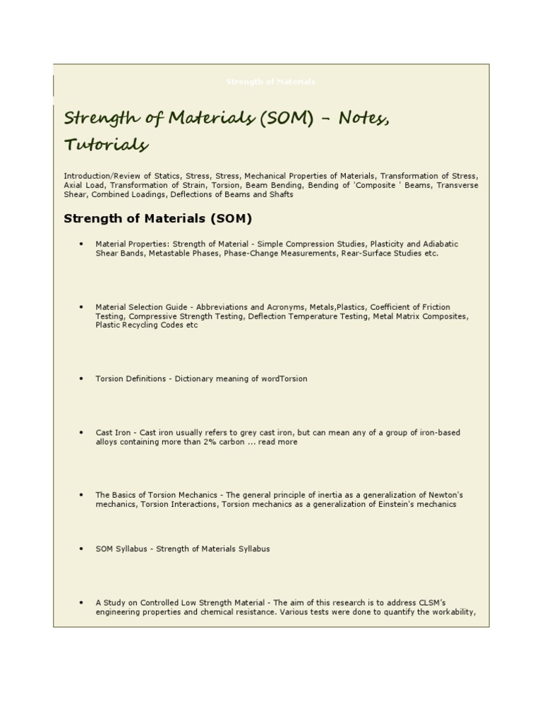 Strength of Materials | PDF | Strength Of Materials | Stress (Mechanics)