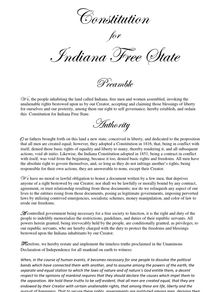 Constitution For Indiana Free State FINAL 07-10-2011 | PDF | Initiative ...